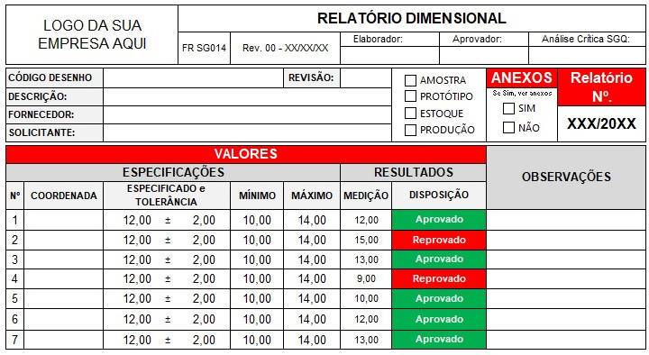 Planilha de Relatório Dimensional de Controle de Qualidade em Excel ...
