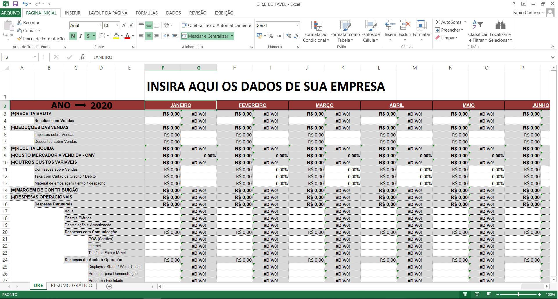 Planilha de DRE Editável em Excel – luzsia.vc